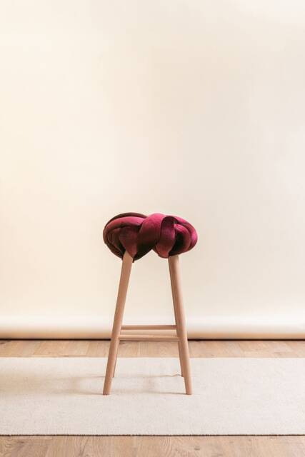 Purple Velvet Knot Bar Stool, Design Chair, Modern Industrial Wood Bar ...