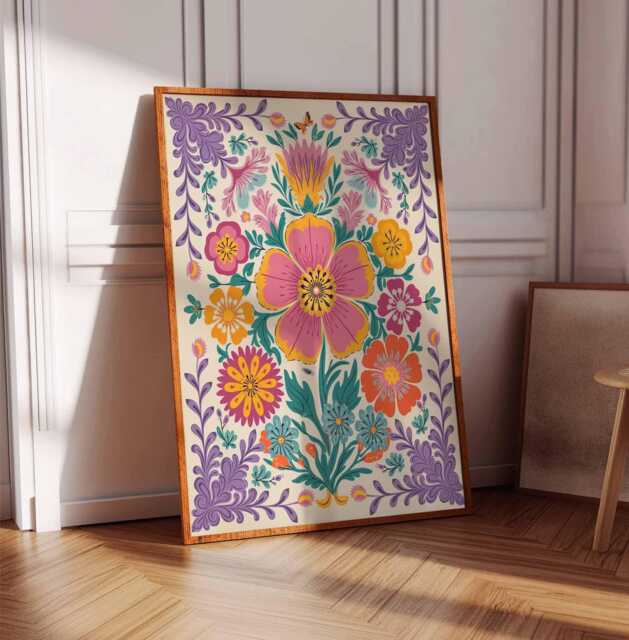 Vintage Mexican Poster, Prints, Decor, Traditional Latin Floral Print ...