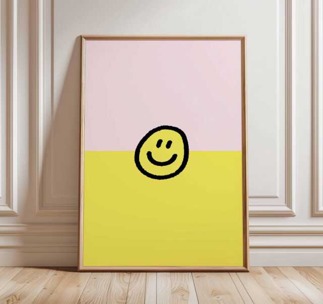 Smiley Face Poster, Minimalist Pop Art Wall Decor, Modern Happy Print ...