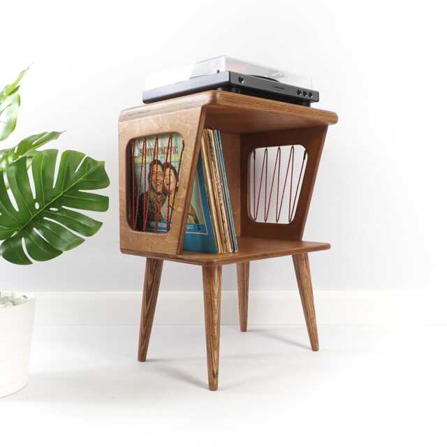 Retro Turntable Stand, Mid Century Style Record Player Wooden Bedside ...
