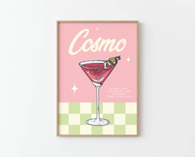 Cosmopolitan Cocktail Print, Drink Colourful Art, Bar Prints, Wall ...