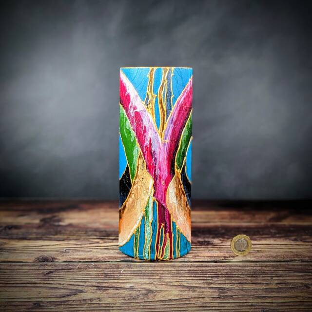 Unique Vibrant Vase Cylinder Glass Multi Colour Hand Painted Original ...