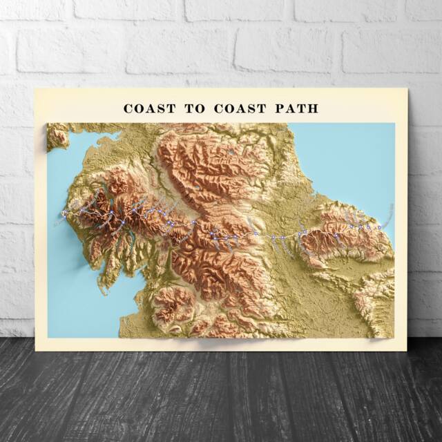 Coast To Walk Map Print - Illustrated Art Gift For Hikers, A4 A3 A2 ...