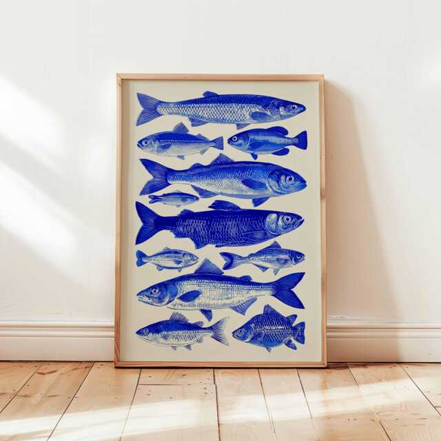 Blue Fish Species Poster, Coastal Nautical Wall Art, Vintage Ocean ...
