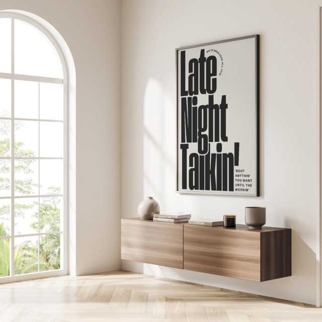 Late Night Talkin' - Bold & Black Poster Lyric-Inspired Wall Art, Music ...