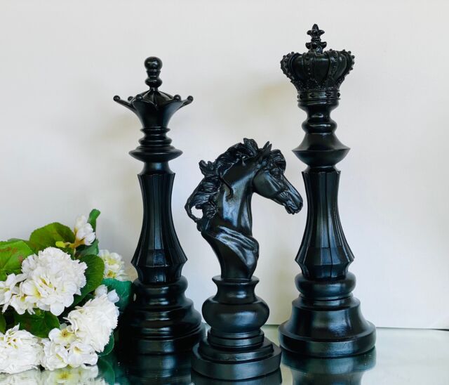 Black Large Artistic Chess Statue Pieces Board Games Decorative Modern ...