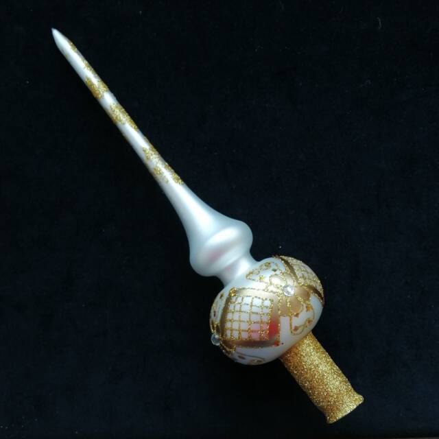 Gold Pearl Rhinestone Blown Glass Christmas Tree Topper Ornament Czech ...