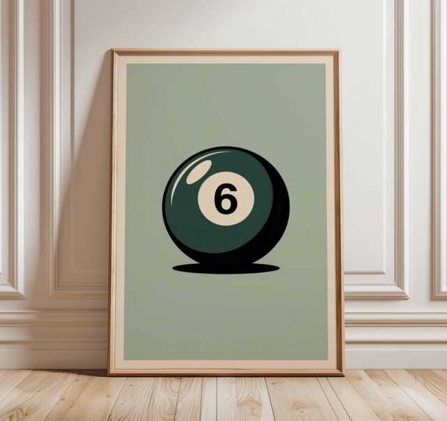 Pool Ball Poster, Retro Billiards Wall Art Print, Vintage Minimalist 8 ...