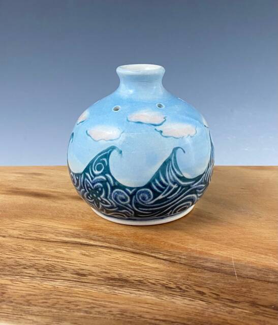 Handmade Porcelain Bud Vase Wave & Cloud Design, Essential Oil Reed ...
