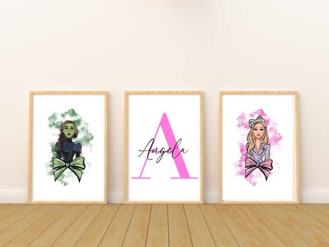 Set Of 3 Personalised Wicked Witch Prints, Elephaba Glinda Bedroom ...