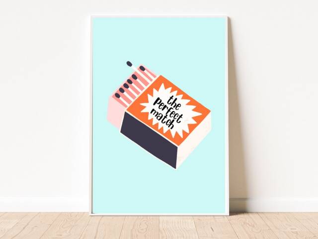 Perfect Match Art Print - Matchbox Illustration Romantic Mint Green ...