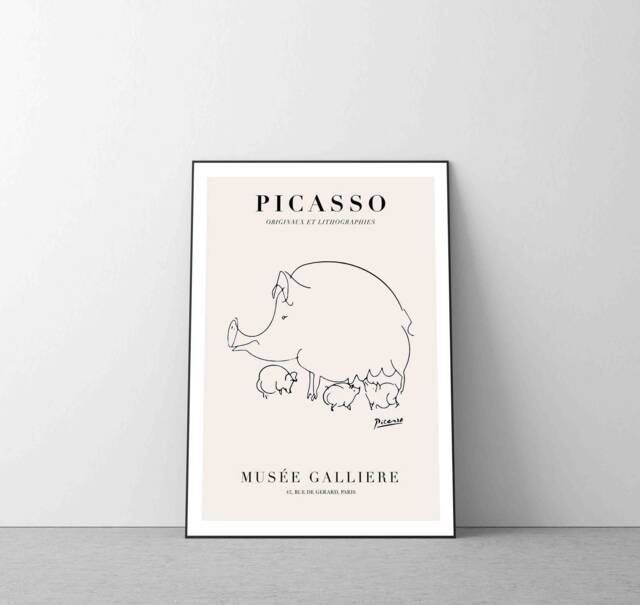 Pablo Picasso The Pigs, Vintage Minimalist Line Drawing Exhibition ...