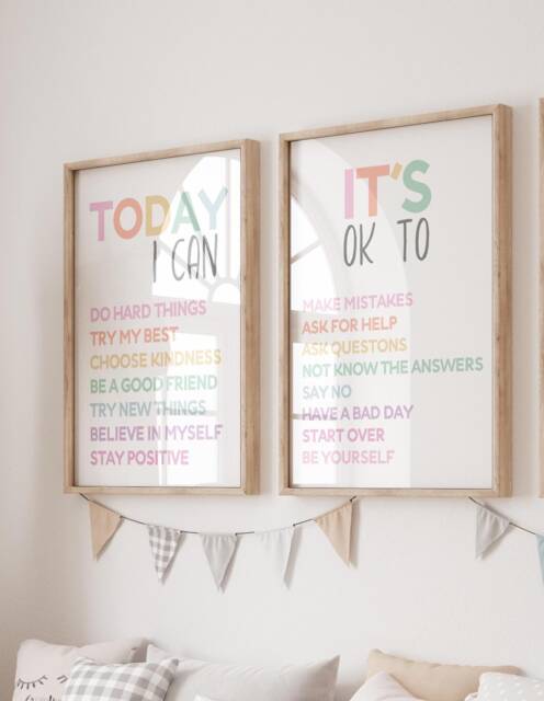 Set Of 2 Positive Affirmation Prints, Girls Wall Art, Motivational ...