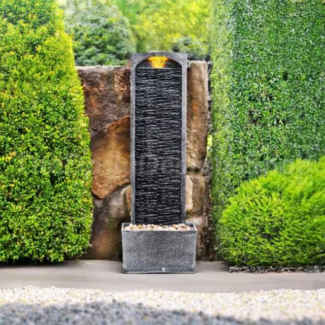 Tall Slate Effect Garden Water Fountain With Led Lights - Modern Tiered ...