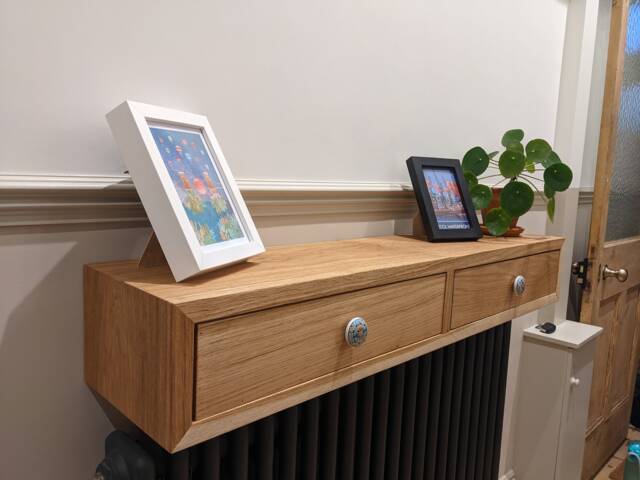 Floating Console Table With Drawers, Solid Oak Wood Drawer Shelf by ...