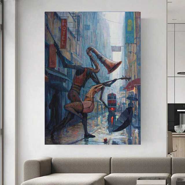 Dancing Musical Instruments Wall Art Printed Box Framed Canvas Or ...