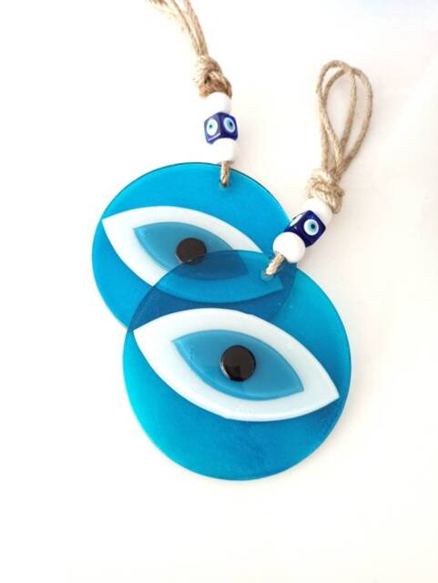 Evil Eye Home Decor, Glass Hanging Blue Wall Stained Glass, Fused Art ...