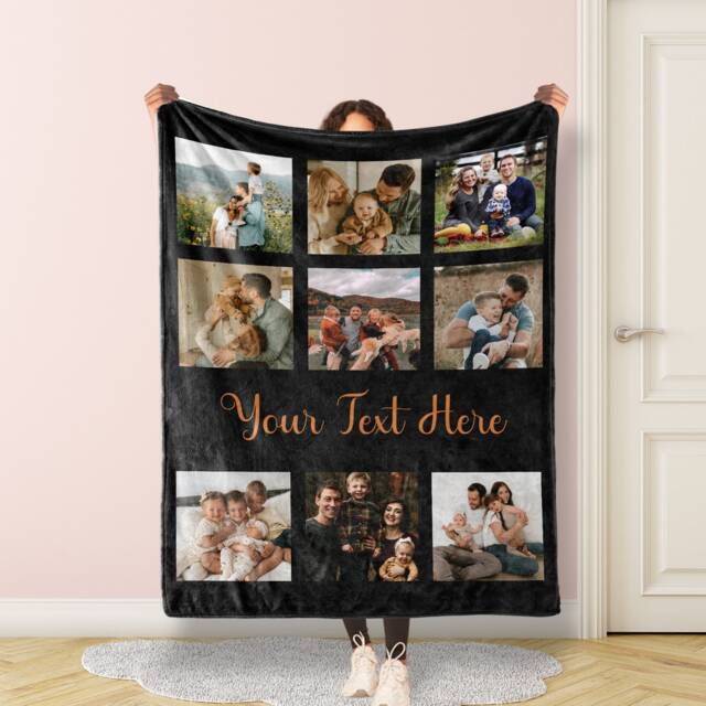 Personalized Family Photo Blanket Collage, Blanket, Picture With Text ...
