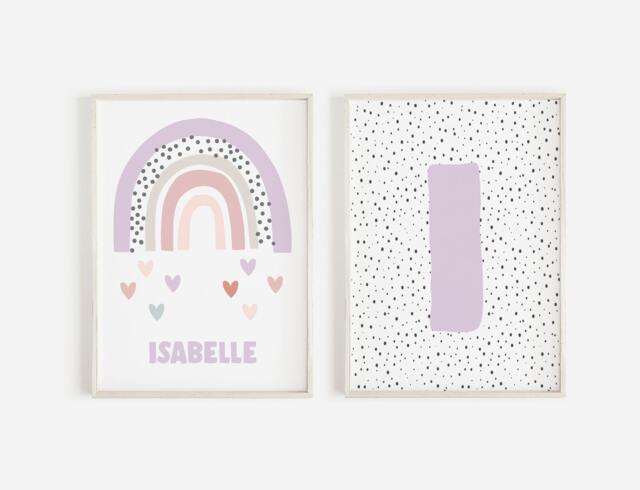 Personalised Initial Rainbow Print Set Of 2, Nursery Wall Art, Decor ...