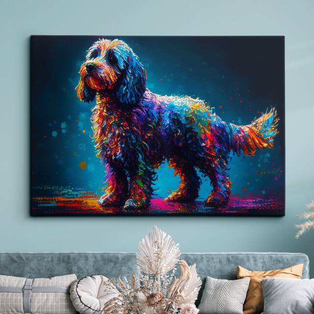 Colorful Cockapoo Dog Pet Abstract Modern Oil Painting Wall Art, Framed ...