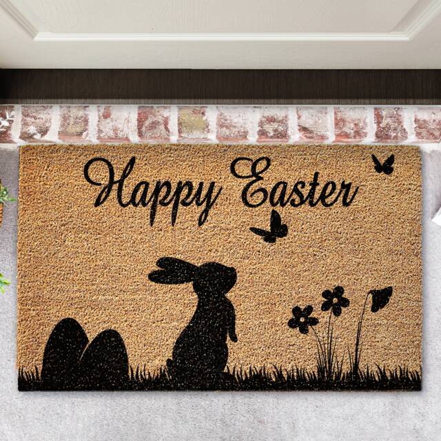 Coir Doormat With Happy Easter - Door Mat Welcome Rug Front Door Bunny ...