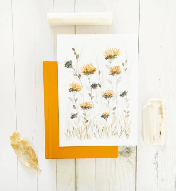 Dandelion Patch Floral Watercolor Print - 5x7 Inches Minimalist ...