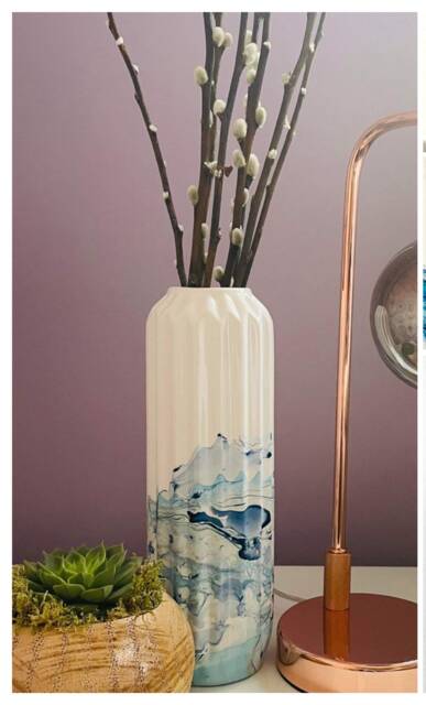 Tall Fluted Vase, Ceramic, Hand-Painted, Inspired By The Sea, Hues Of ...