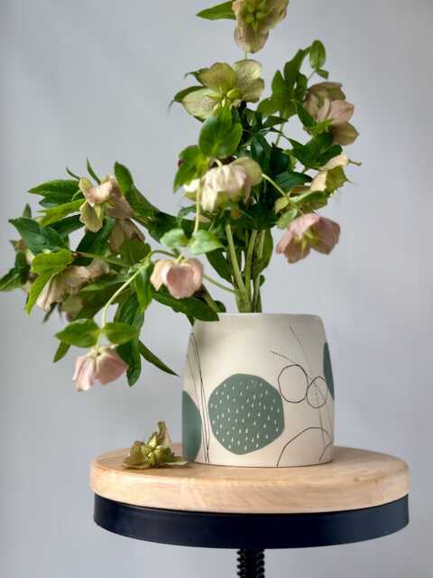 Handmade Ceramic Flower Vase Green Abstract Pottery, Mishima Decor by ...