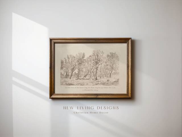 Bible Verse Vintage Tree Sketch, Antique Drawing, Rustic Country Art ...