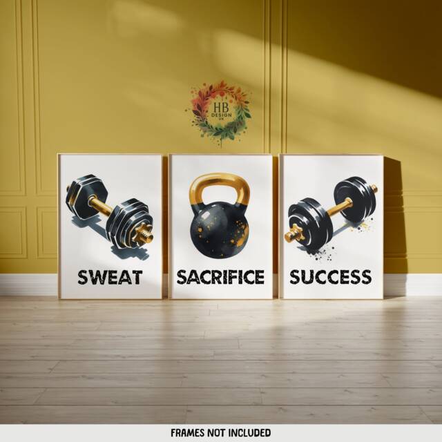 Home Gym Prints - 3 Fitness Posters - Watercolour Design Sports ...