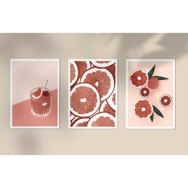 Set Of 3 Posters - Fruits Boho Decoration Illustration Print Terracotta ...