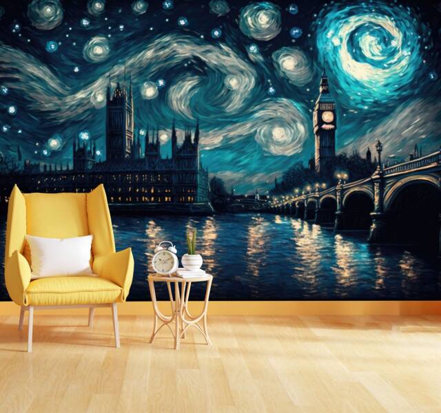 Starry Night London Wallpaper Mural, Peel & Stick Wall Decal by Etsy ...