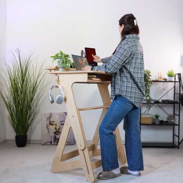 Adjustable Plywood Standing Desk Natural Wood Home Office Furniture by ...
