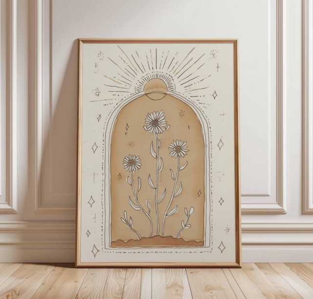 Ethereal Daisy Art Print, Boho Celestial Poster, Minimalist Floral Wall ...