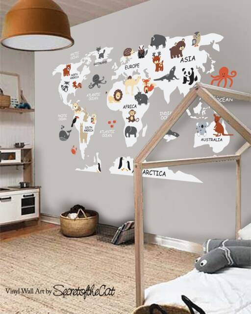 World Map- Nursery Wall Decal -Nursery Decor - Map Decal -Child -Map ...
