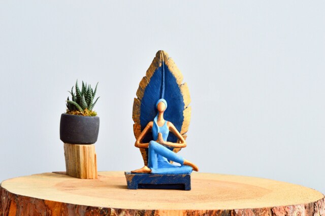 Handmade Blue Yoga Woman Statue Lotus Pose Meditation Decor by Etsy ...