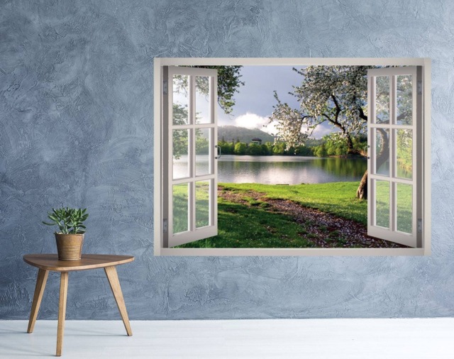 Flower Garden Landscape Window 3D Wall Decal Art Removable Wallpaper ...