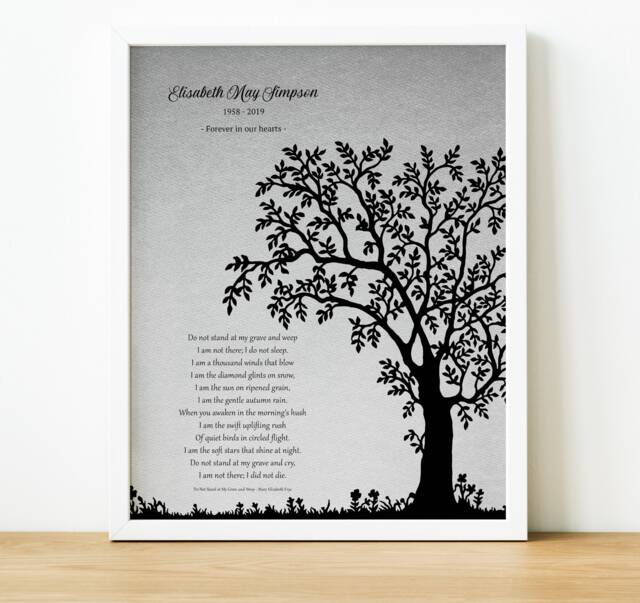 Custom Poem Print Bereavement Gift, Personalised Tree Of Life Wall Art ...