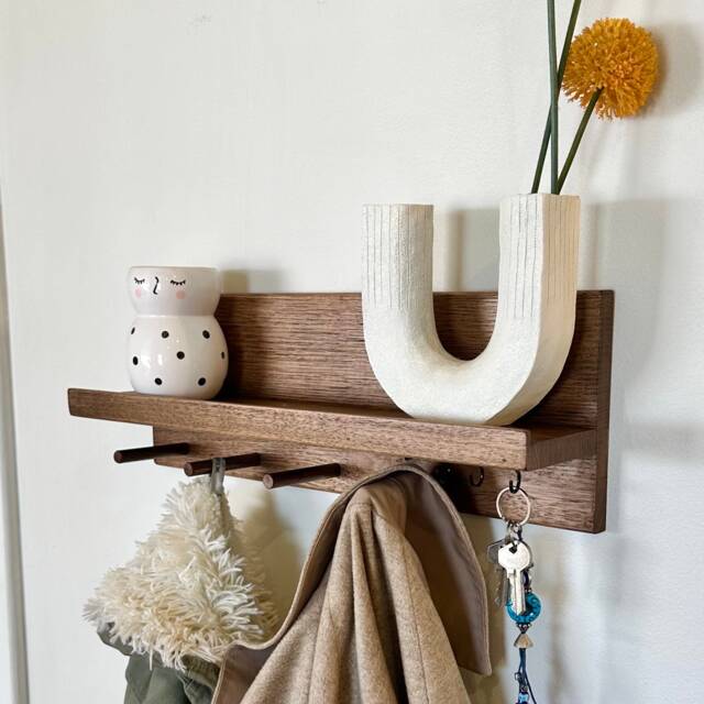 Jack Hooks - Entryway Organiser, Shelf, Wooden Book Coat Rack, Key ...