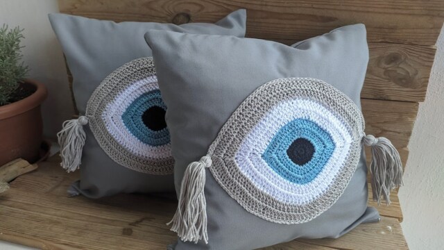 Handmade Evil Eye Cover Cushion - Greek Key House Ornament by Etsy ...