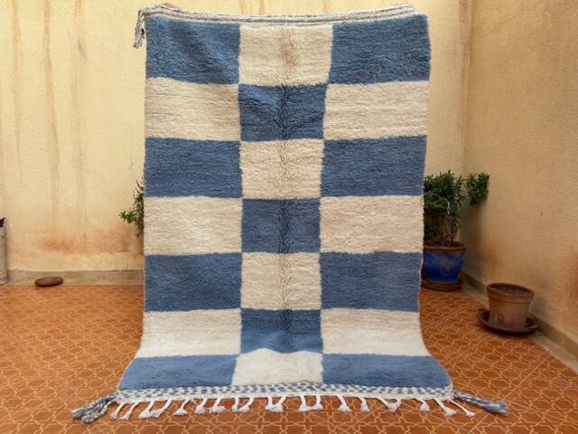 Blue & White Checkered Berber Wool Rug - Handwoven Large Area by Etsy ...