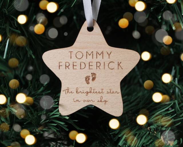 Personalised Baby Remembrance Christmas Tree Star Bauble Decoration ...