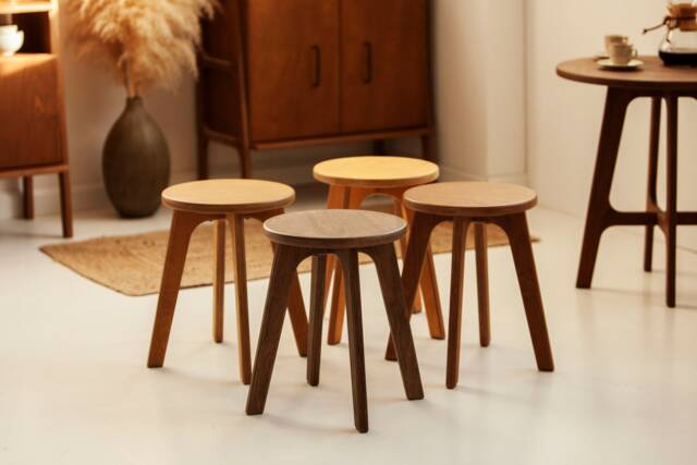 Set Of 4 Stools, Small Wooden Stool, Scandinavian Decor Side Table ...