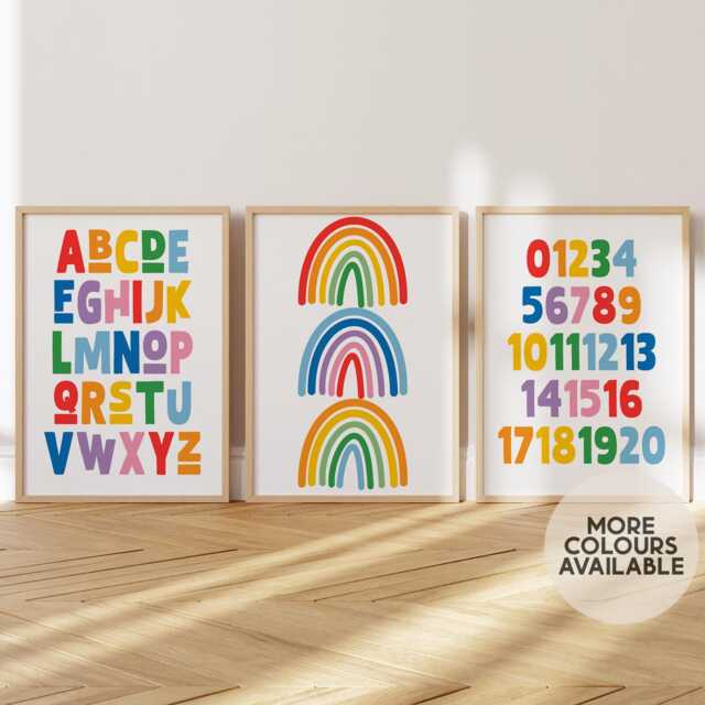 Playroom Print Set - Alphabet, Numbers & Rainbow Prints Educational ...