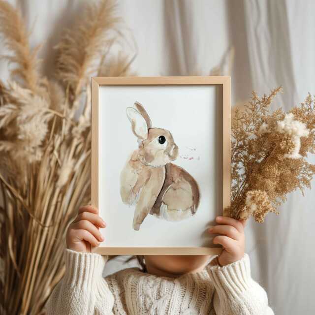 Cute Bunny-Hare Face Print - Soft Watercolor Reproduction For Kids ...