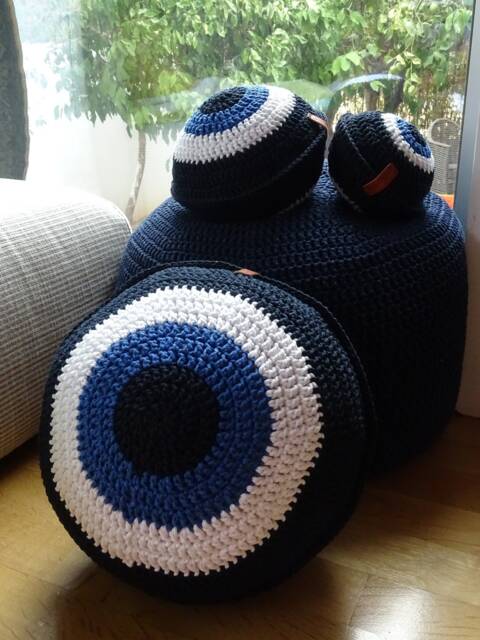 Evil Eye Knit Pillow, Nazar Crochet Decorative Circle Macrame Cord ...