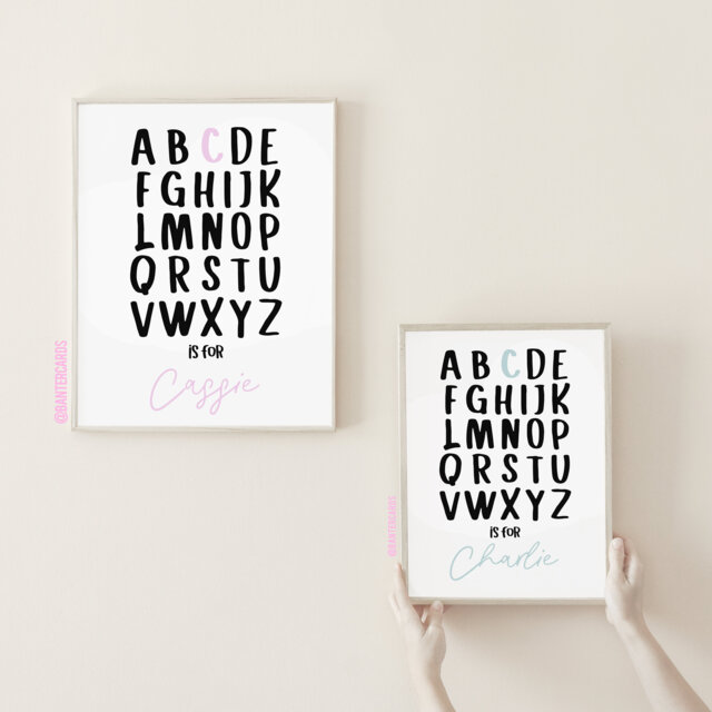Alphabet Name Print, A3 Print, A4 Print, Baby Room Print, New Born Gift ...
