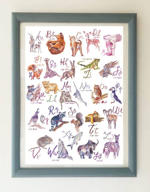 Animal Alphabet Print, A-Z Of Animals Poster, Nursery Art, Kids Posters ...