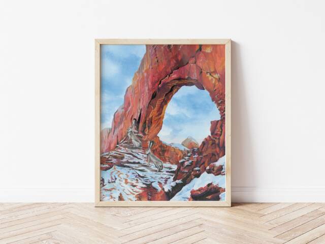 Moab Painting - Snow Desert Art Original Gouache Desert Painting by ...
