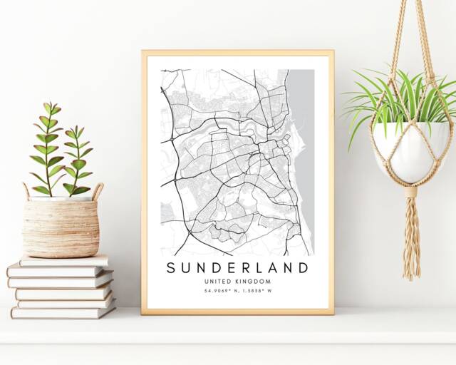 Sunderland Map Print Minimalist UK City Wall Art by Etsy | ufurnish.com